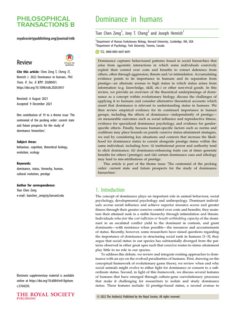 Understanding Human Dominance Hierarchies | PDF | Aggression | Evolution