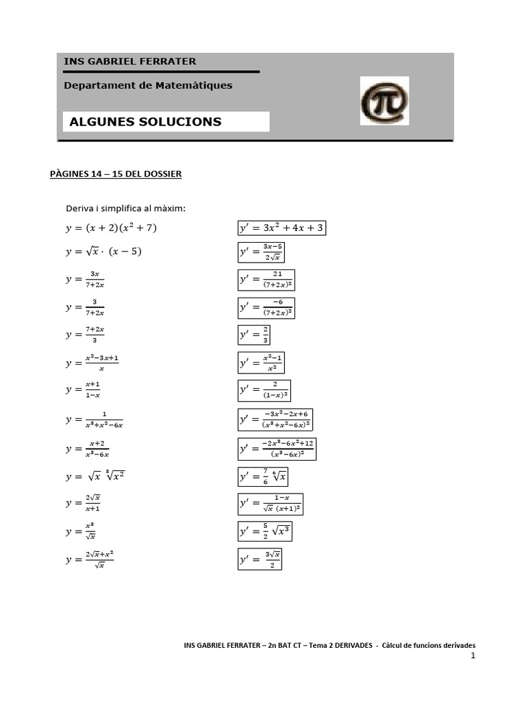Derivades: Càlcul i Solucions Matemàtiques | PDF