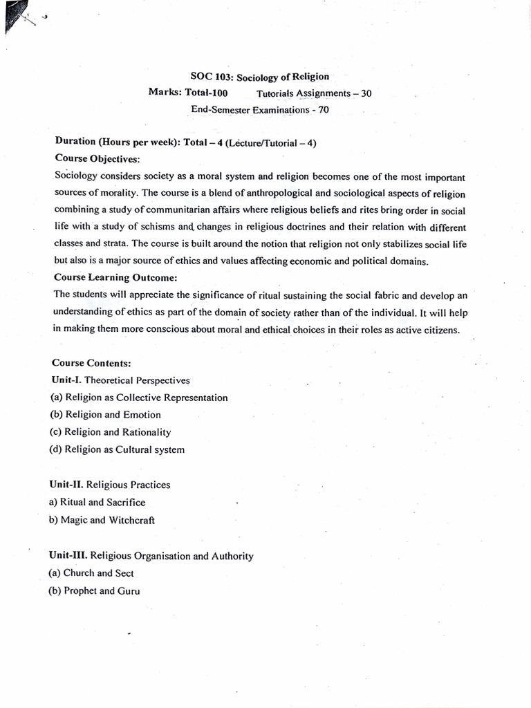 Sociology of Religion Syllabus SOC 103 | PDF | Psychological Attitude | Liberal Arts Education