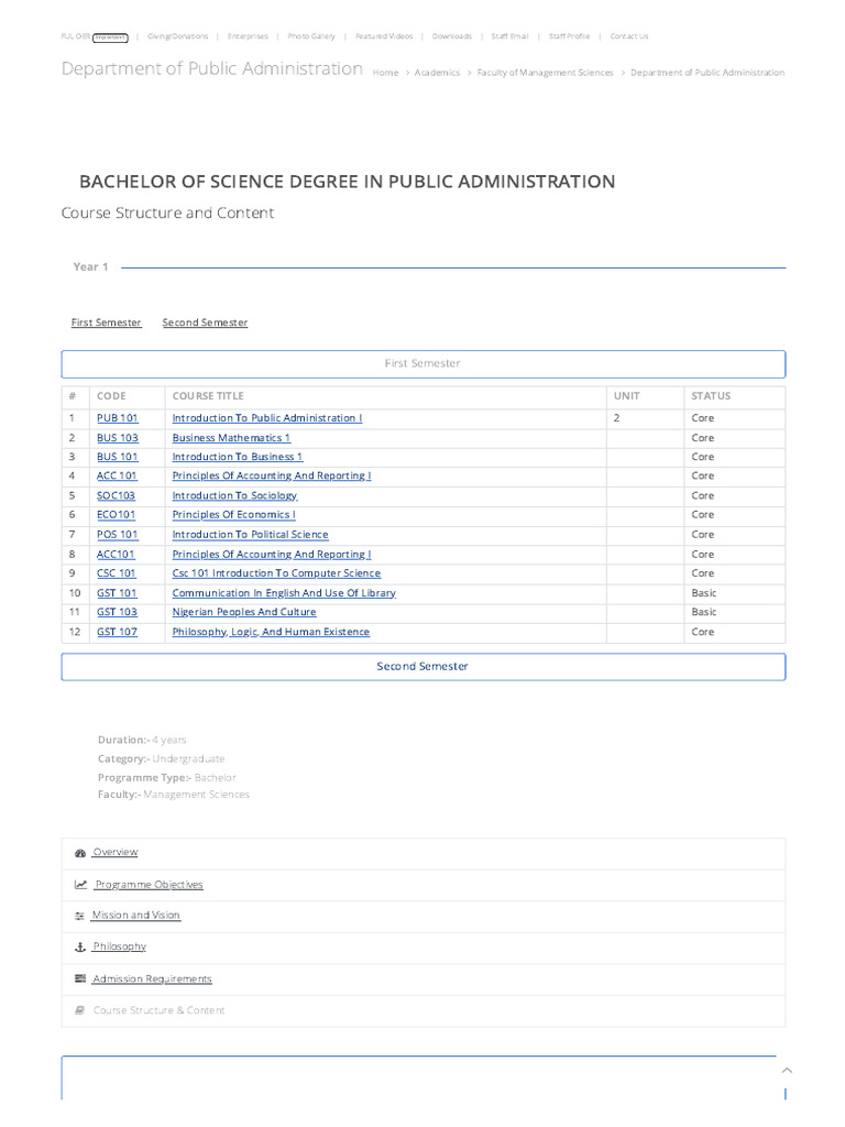 Public Administration Course Structure | PDF | Bachelor's Degree | Science