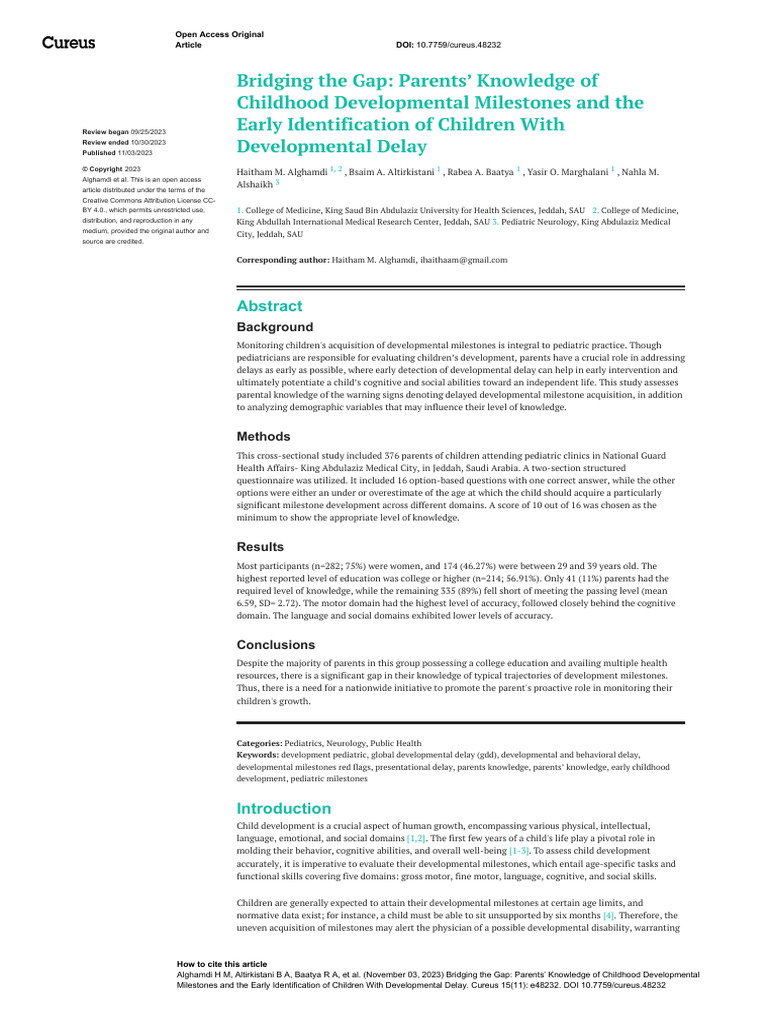 Bridging The Gap: Parents' Knowledge of Childhood Developmental ... Bridging The Gap: Parents' Knowledge of Childhood Developmental ...