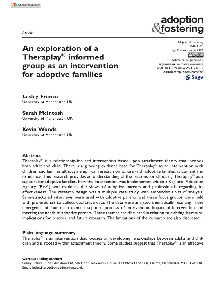 An Exploration of A Theraplay Informed Group As An Intervention For ...