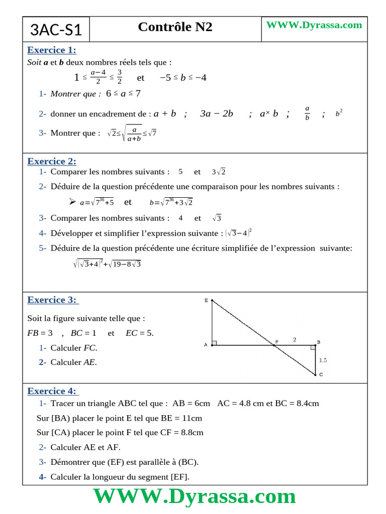 Corrigé Contrôle N2 Math 3AC-S1 | PDF