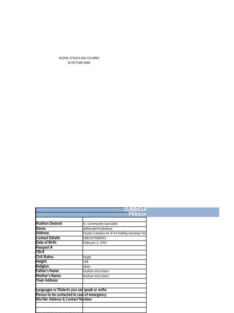 Biodata Form Template (HR Info File) | PDF