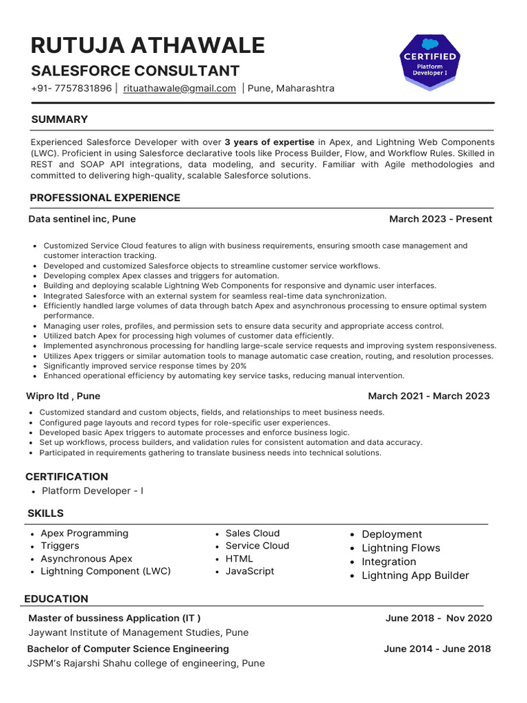 Rutuja Athawale Salesforce Developer 3YearsOfExp | PDF | Cloud Computing | Information ...