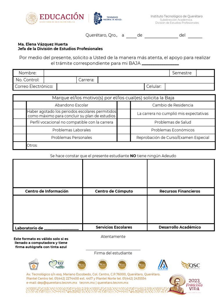 Solicitud de Baja Temporal y Definitiva | PDF