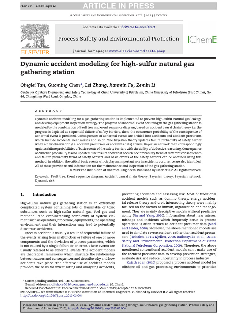 2013 Dynamic Accident Modeling For High-Sulfur Natural Gas | PDF | Risk | Hazards