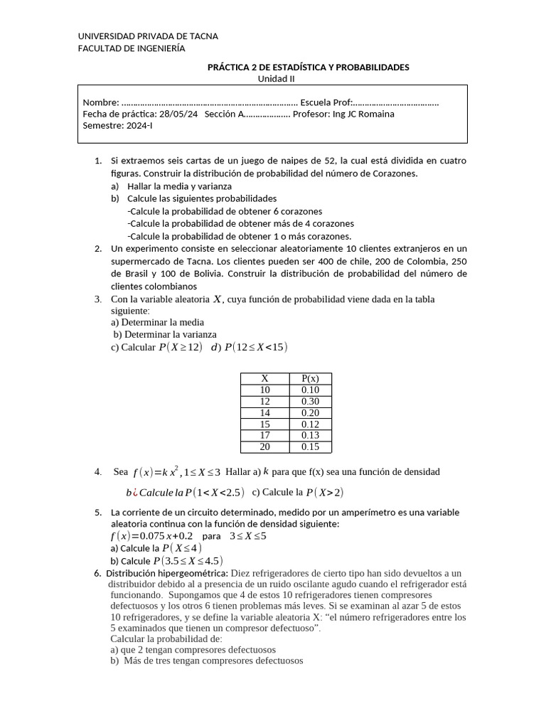 2Â° Pract Estad Y Prob Unid II 24-I A | PDF | Probabilidad | Función de densidad de probabilidad