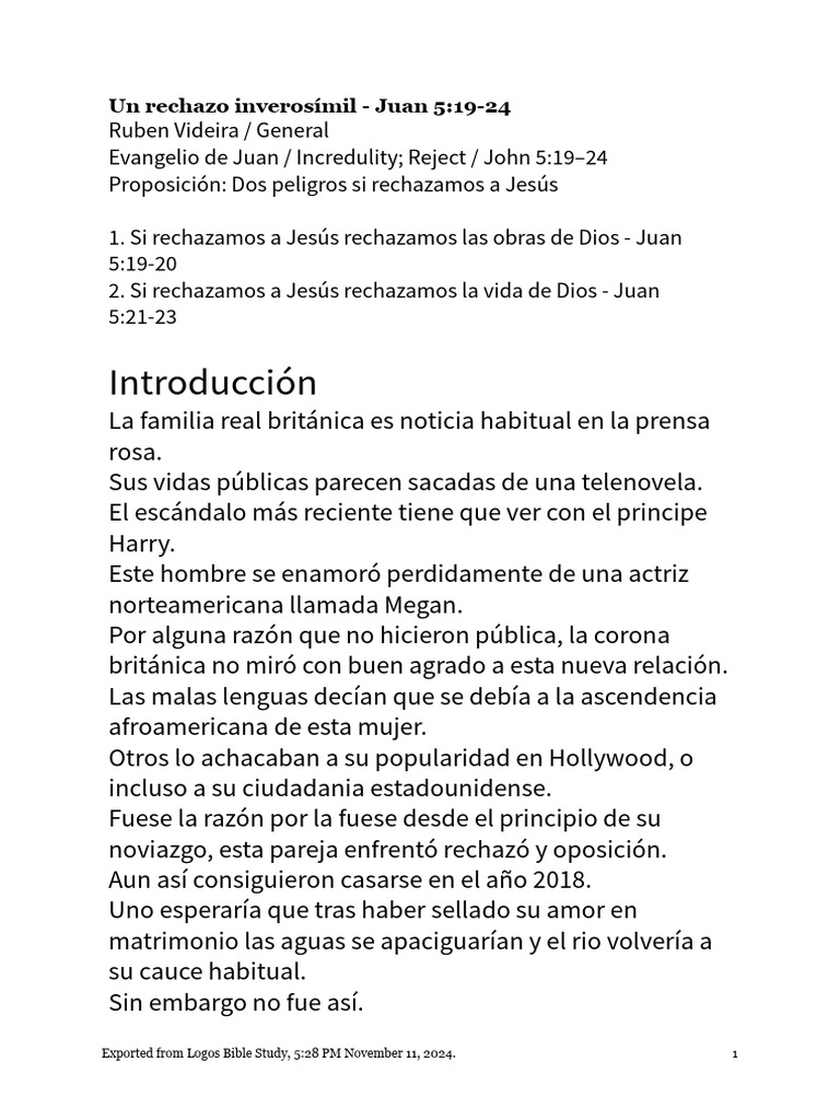 Un Rechazo Inverosímil - Juan 5:19-24 | PDF | Jesús | Dios