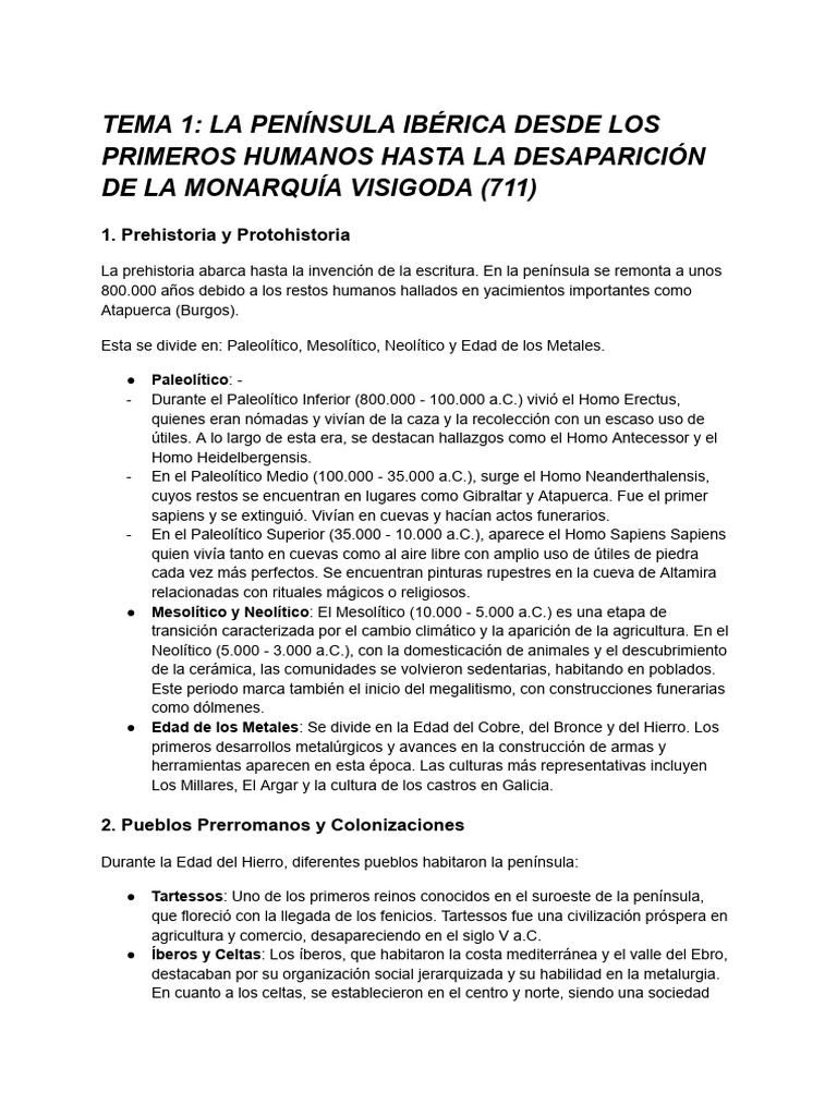 La Península Ibérica Desde Los Primeros Humanos Hasta Los Visigodos | PDF