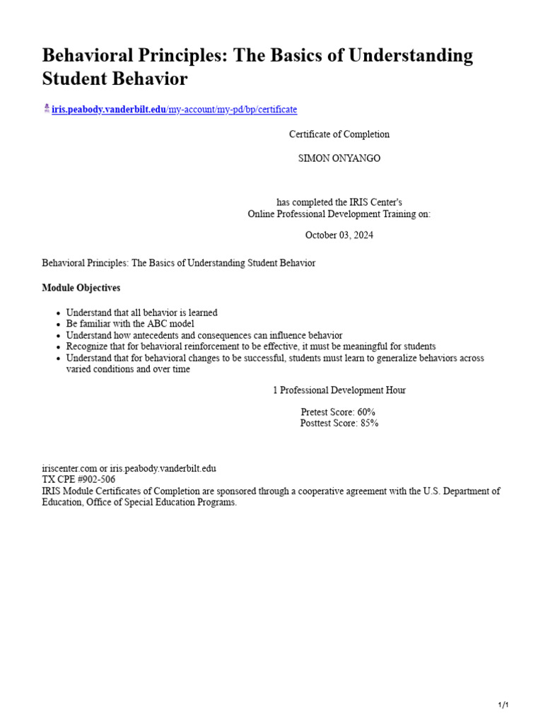 Iris - Peabody.vanderbilt - Edu-Behavioral Principles The Basics of Understanding Student ...