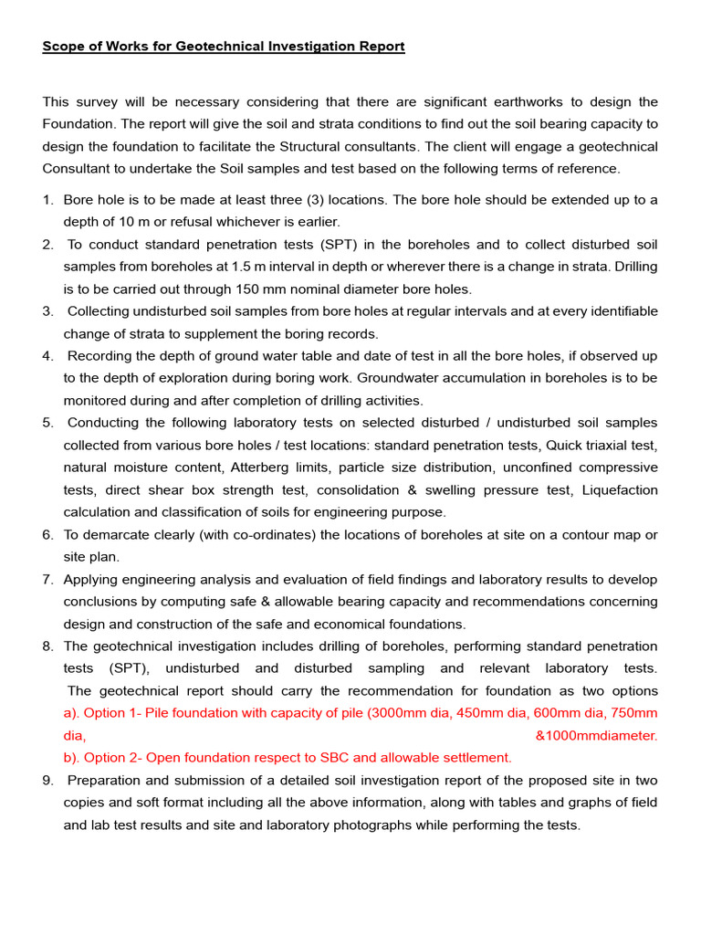 Scope of Work For Geotechnical Investigation Report | PDF ...