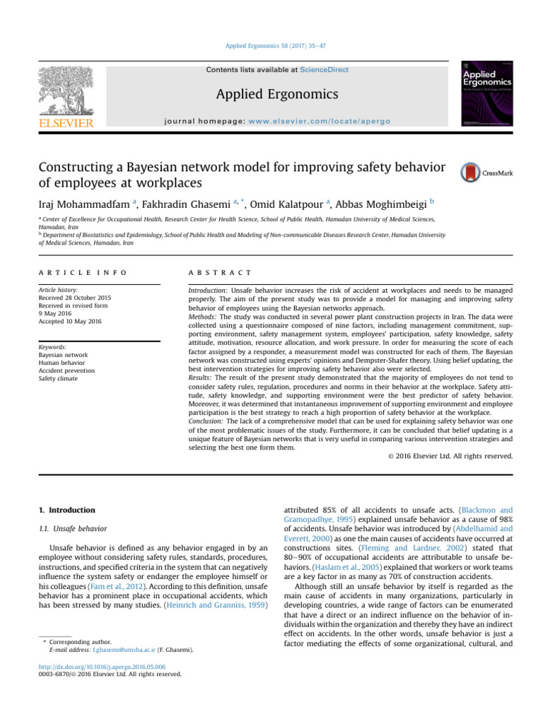 2017 Iraj Mohammadfam, Constructing A Bayesian Network Model For Improving Safety Behavior | PDF ...