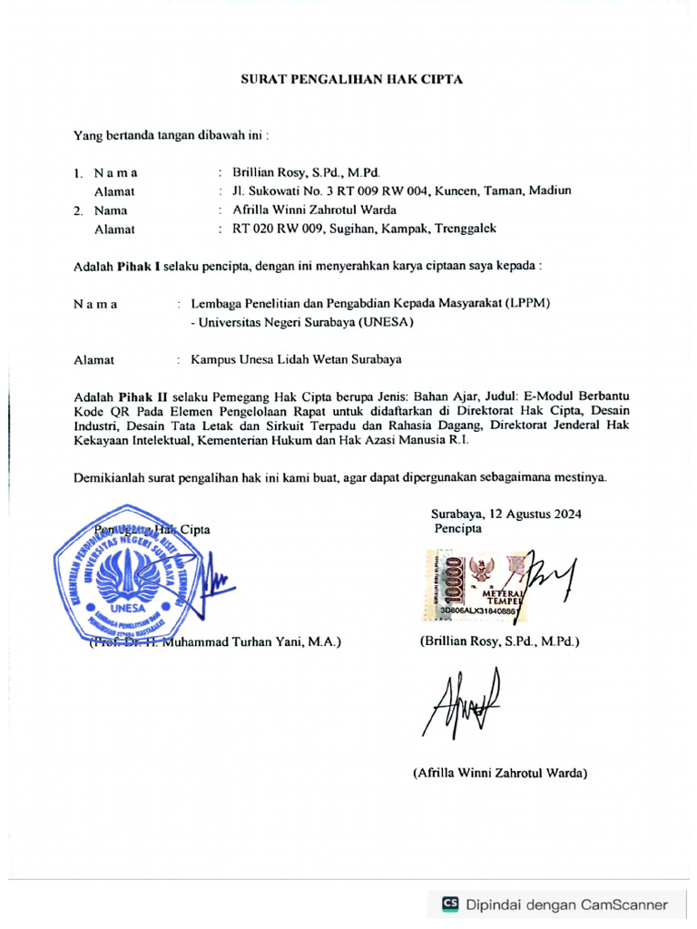 Surat Pengalihan Hak Cipta - HKI | PDF