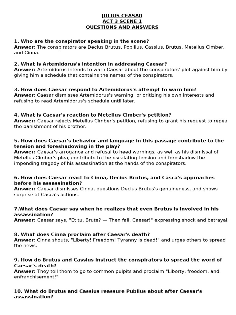 Act 3 Scene 1 Q&A for Julius Caesar | PDF | Mark Antony | Julius Caesar