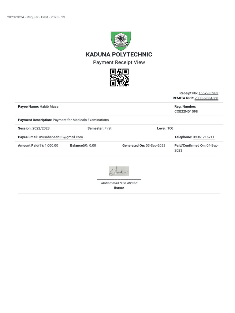KADPOLY - Payment Receipt View | PDF