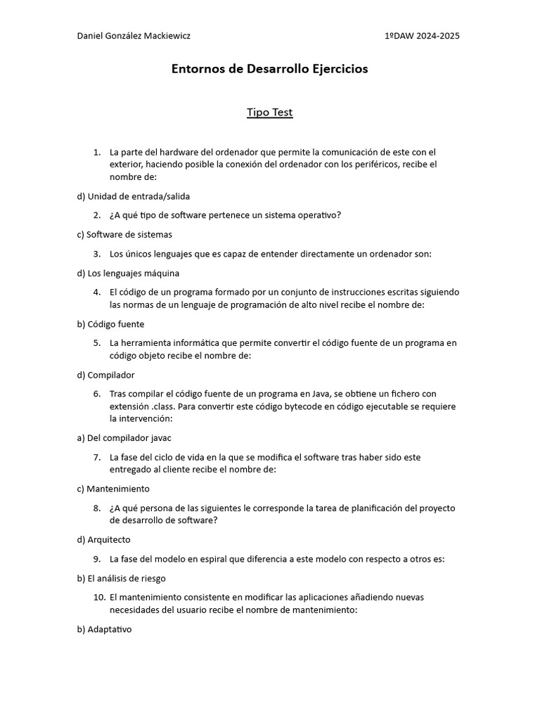 Entornos de Desarrollo Ejercicios | PDF | Software | Ingeniería de software