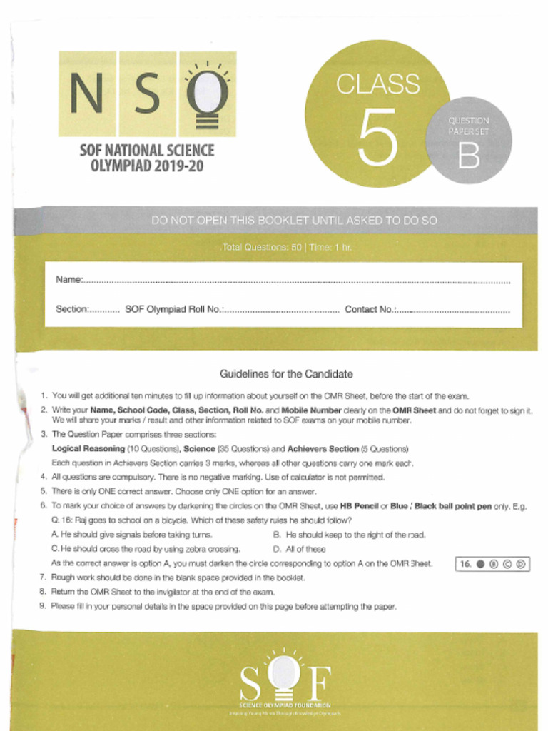 NSO - Class 5 - 2019-20 | PDF