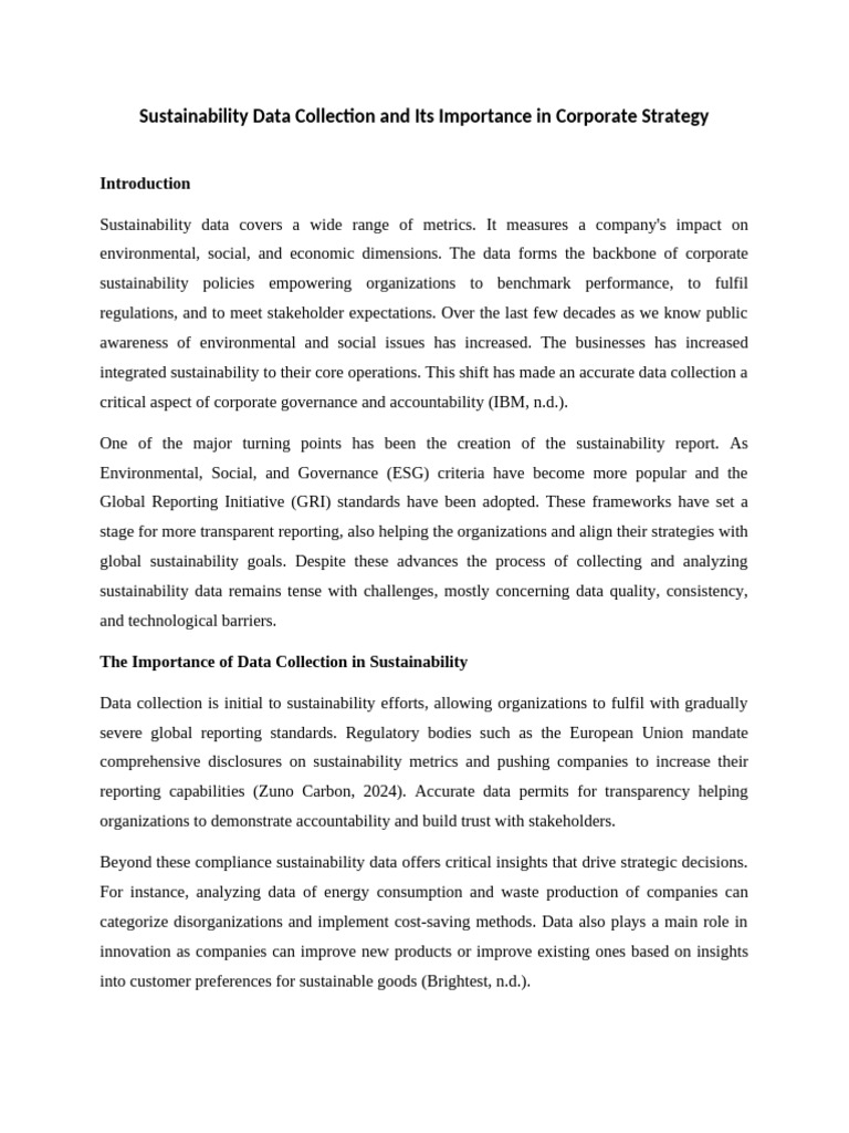Sustainability Data Collection and Its Importance in Corporate Strategy ...