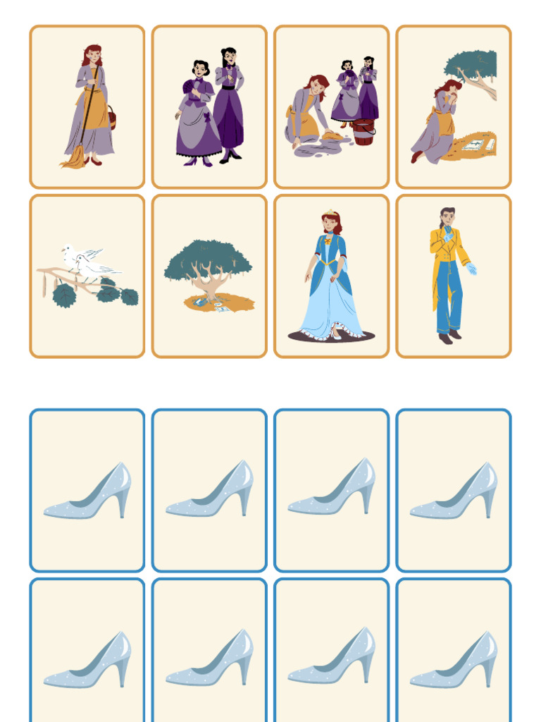 Cinderella Storytelling Matching Flashcards in Colorful Handdrawn ...