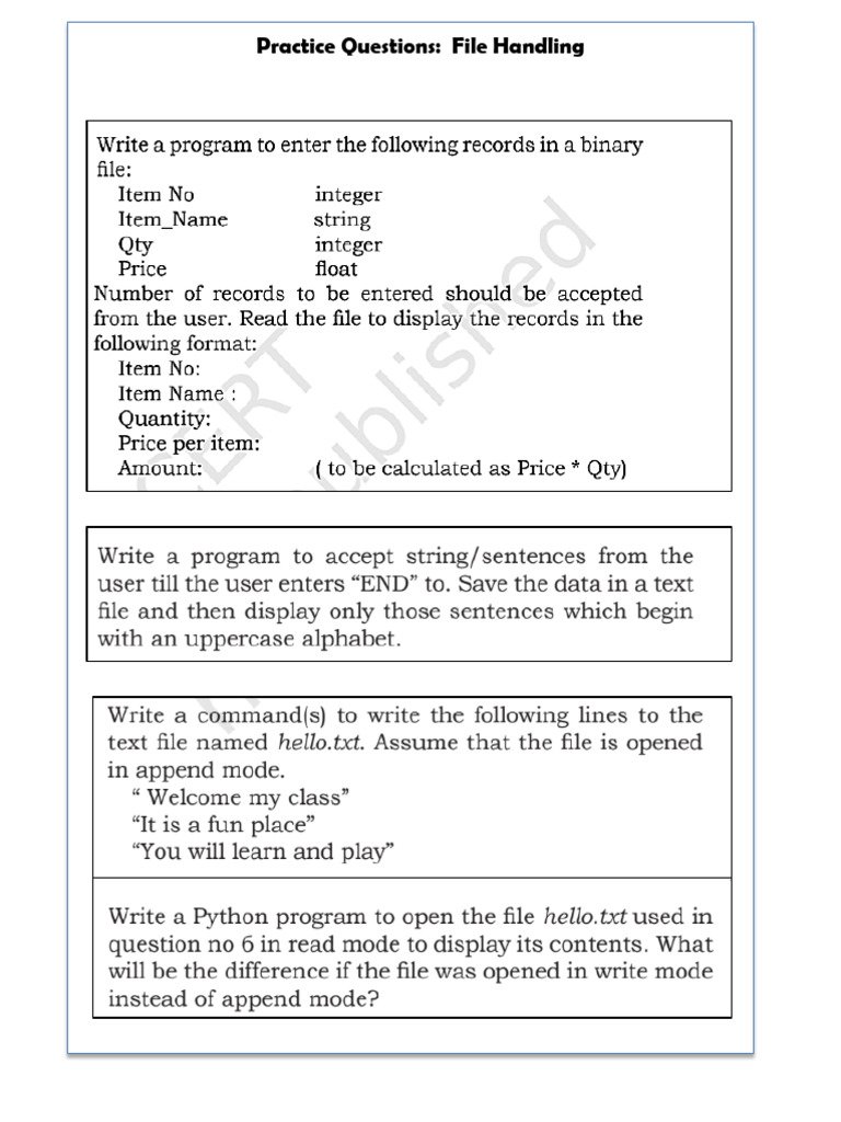 Practice Questions Set-1 - File Handling | PDF