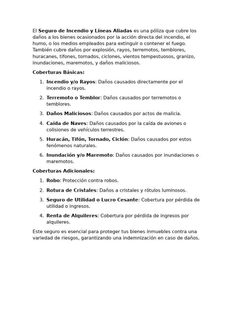 Seguro de Incendio y Líneas Aliadas | PDF