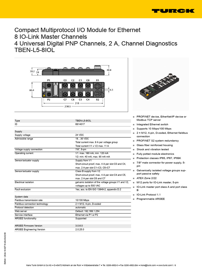 TBEN-L5-8IOL Especificações | PDF | Ethernet | Internet Protocols