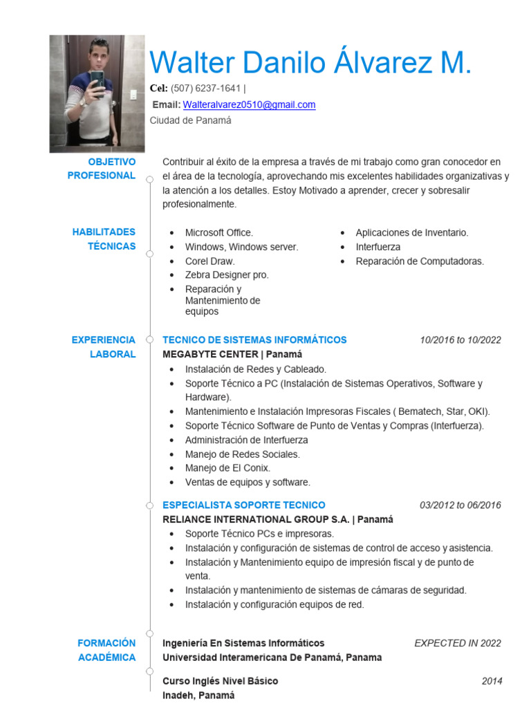 Currículum de Walter | PDF | Soporte técnico | Microsoft Windows
