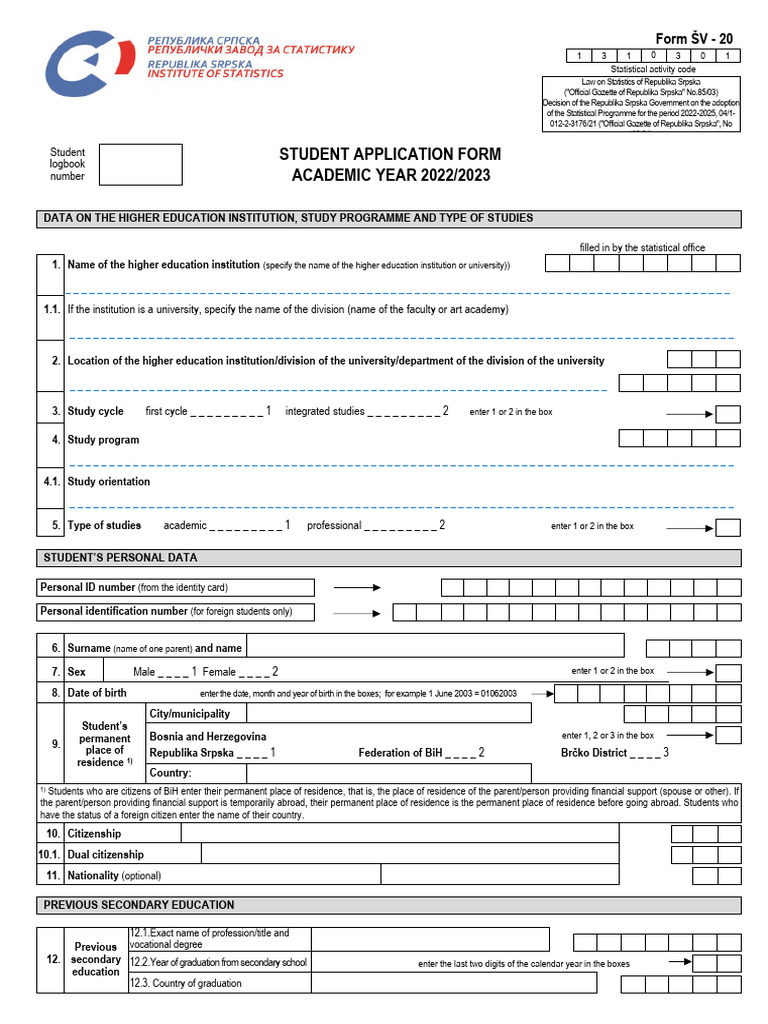 Form Institute of Statistics | PDF | Bosnia And Herzegovina