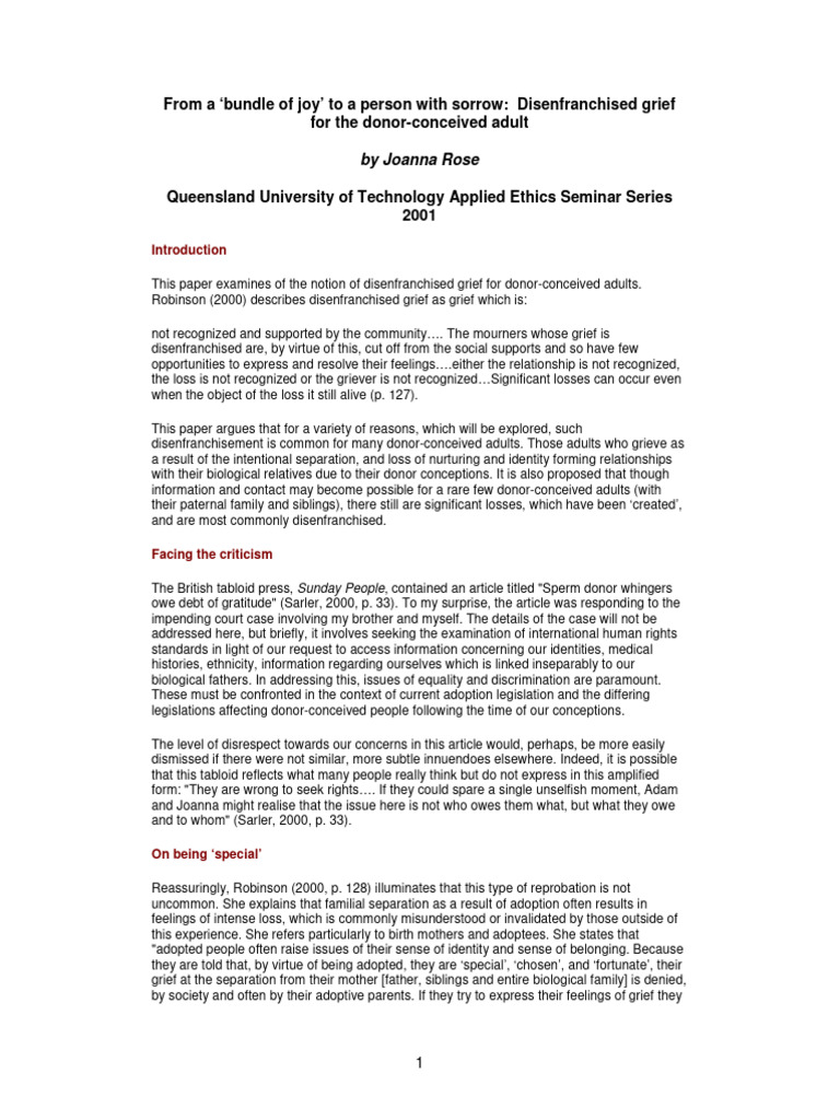 Disenfranchised Grief in Donor-Conceived Adults | PDF | Grief | Adoption