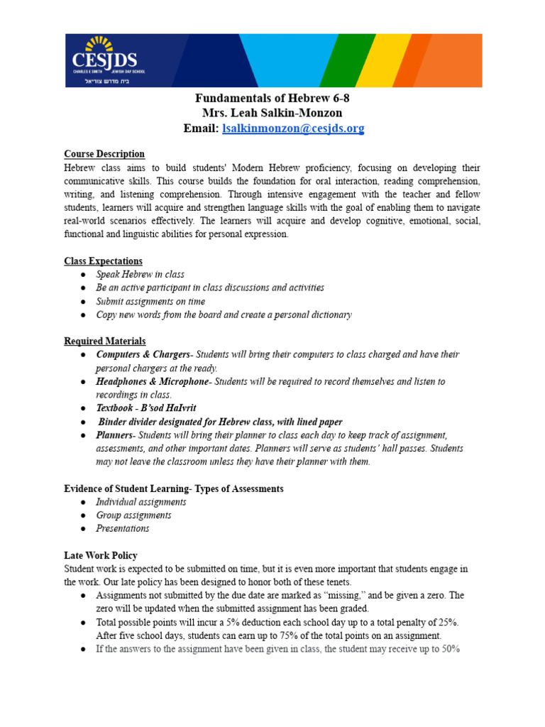 2024 Monzon Syllabus - MS Fundamentals of Hebrew 6-8 | PDF | Integrity ...