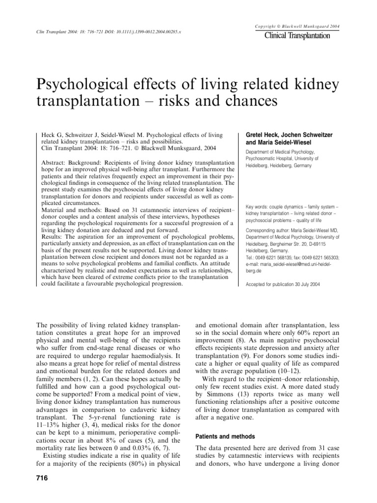 Psychological Effects of Living Related Kidney Transplanation by Heck ...