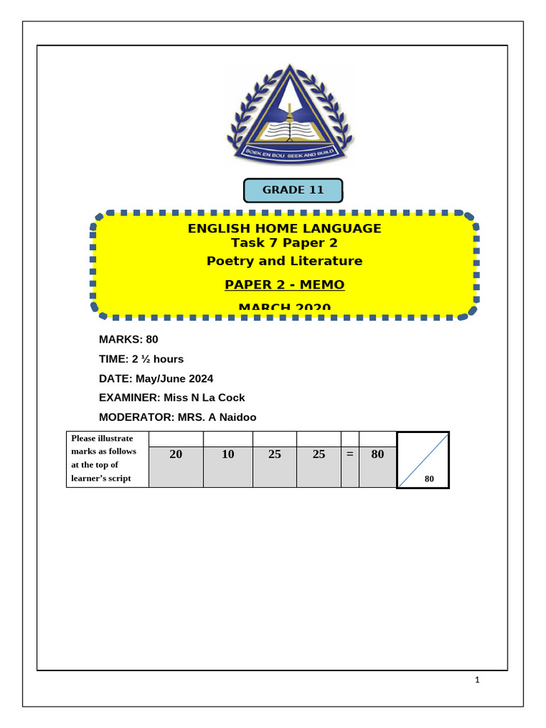 Paper 2 MEMO 2024 | PDF | Poetry | Sonnets