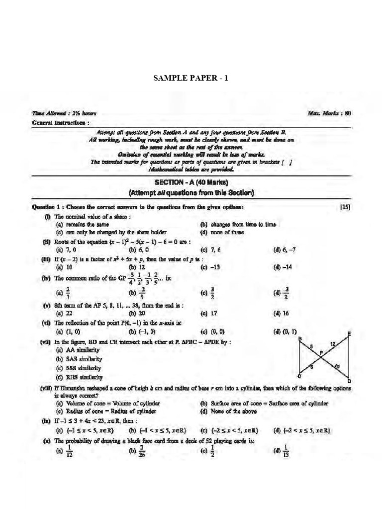 Maths Sample Paper | PDF