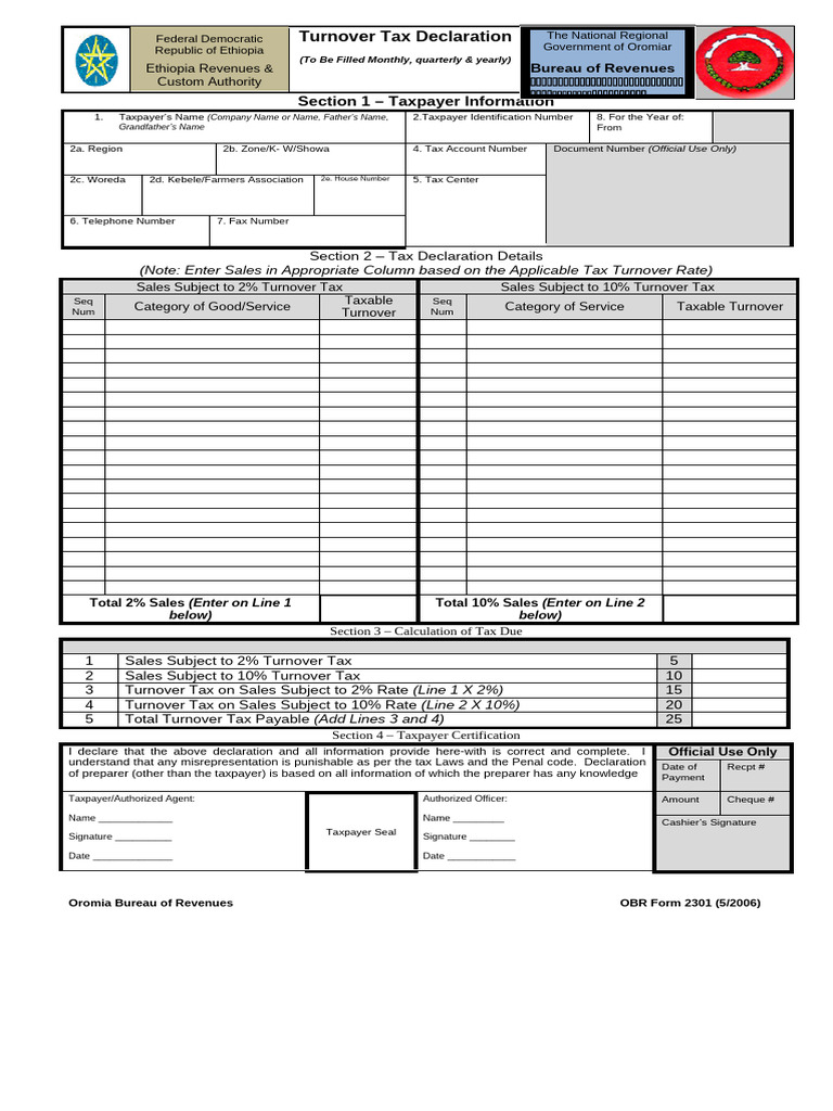 Turnover Tax Declaration Form | PDF | Taxes | Revenue