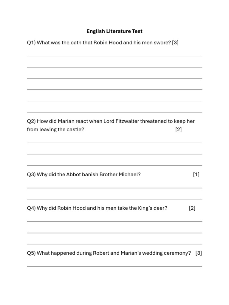 English Lit: Robin Hood Quiz | PDF