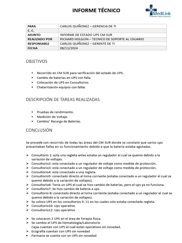 Informe de Ups CM Sur | PDF