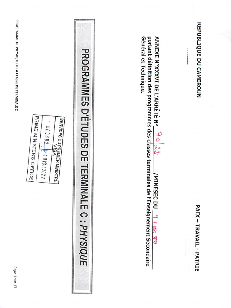 ANNEXE 36 Arrêté 90-22 PROG PHYSIQUE TLE C | PDF