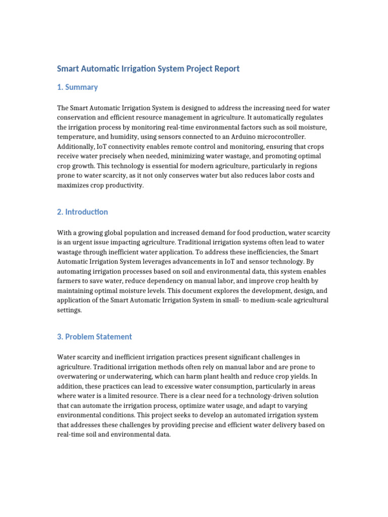 Smart Automatic Irrigation System Project Report Expanded | PDF ...