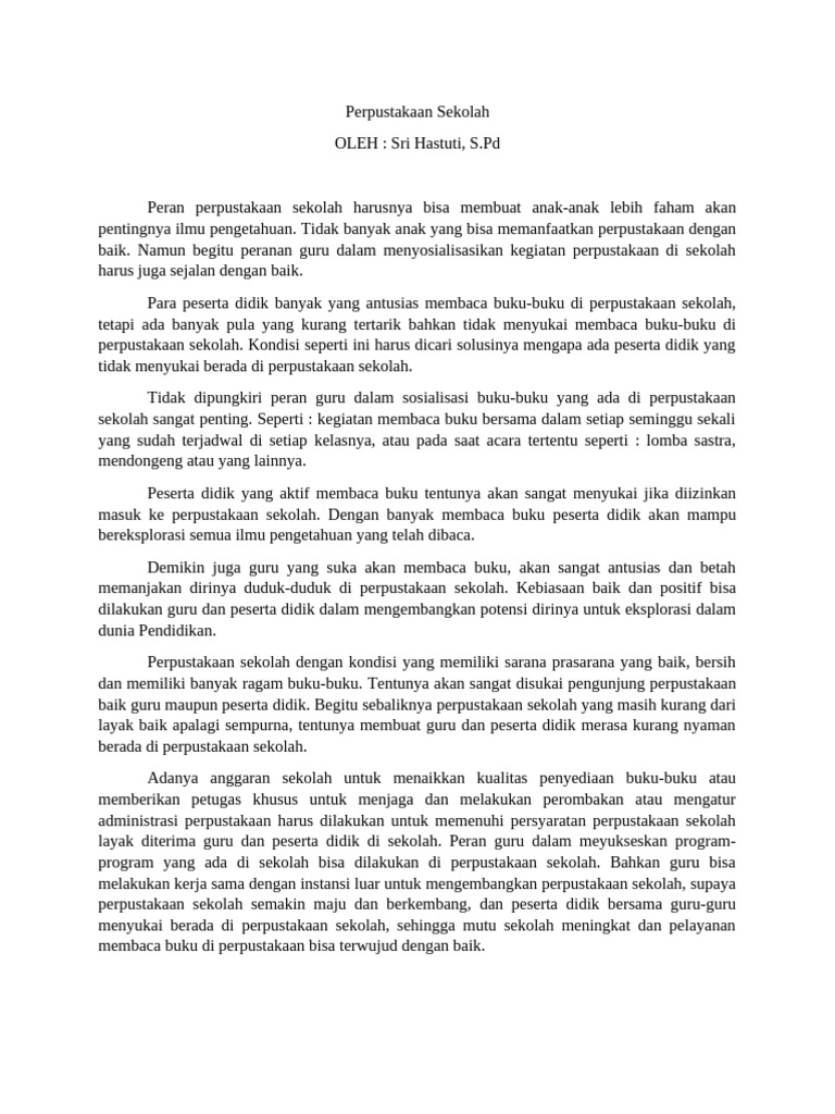 Artikel - Perpustakaan Sekolah - Sri Hastuti | PDF | Seni & Disiplin Bahasa | Kesehatan Holistik