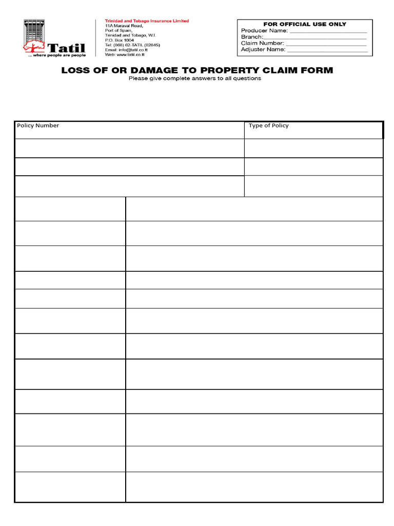 Tatil Property Insurance Claim Form | PDF | Insurance | Property