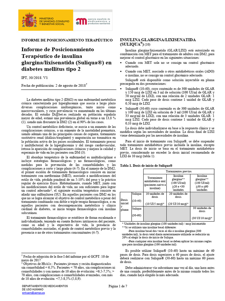 IPT Insulina Glargina Lixisenatida Suliqua DMT2 | PDF | Diabetes ...