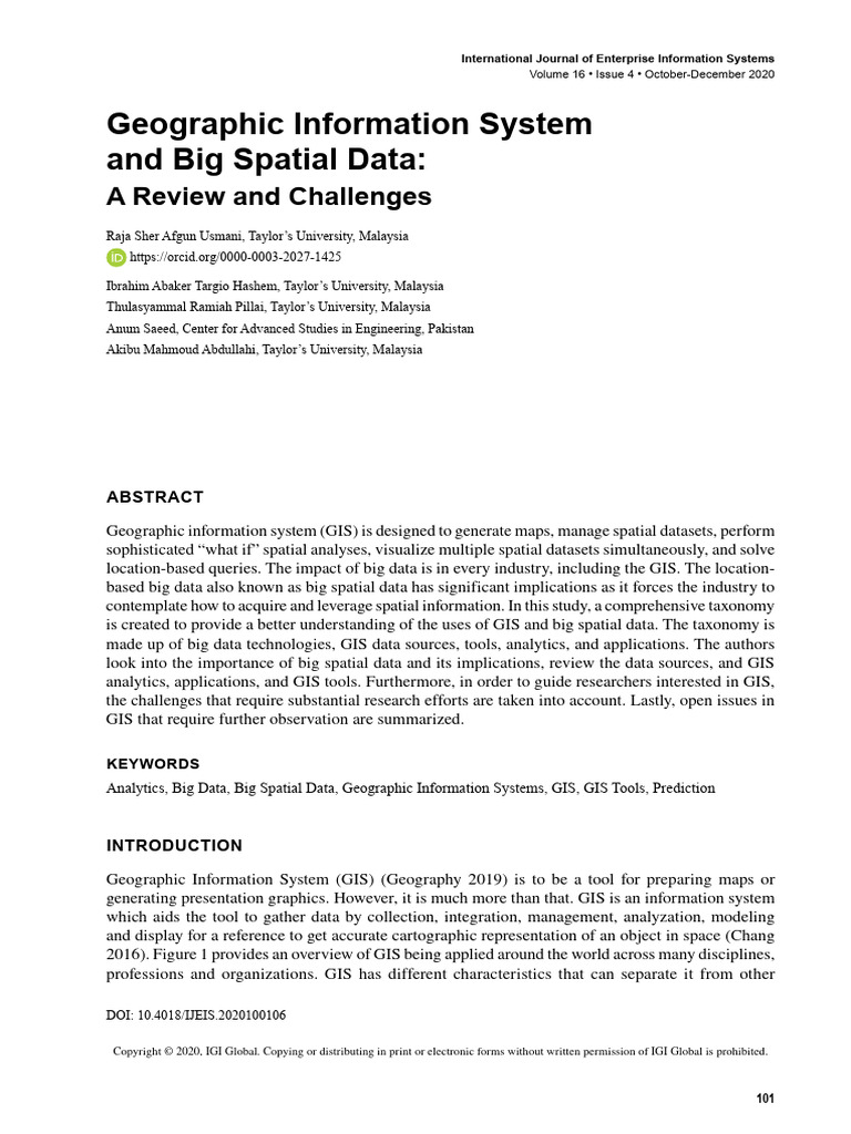 Geographic Information System and Big Spatial Data:: A Review and Challenges | PDF | Geographic ...