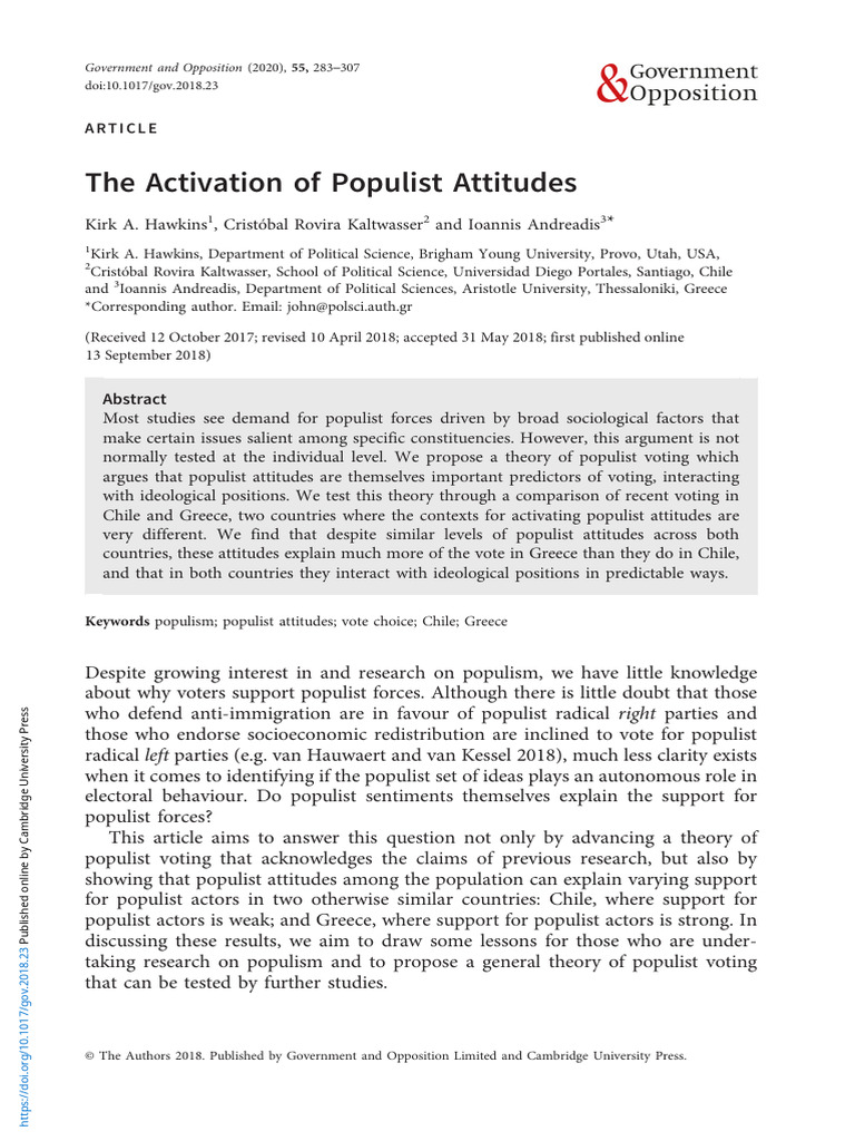 ROVIRA - The Activation of Populist Attitudes | PDF | Populism ...