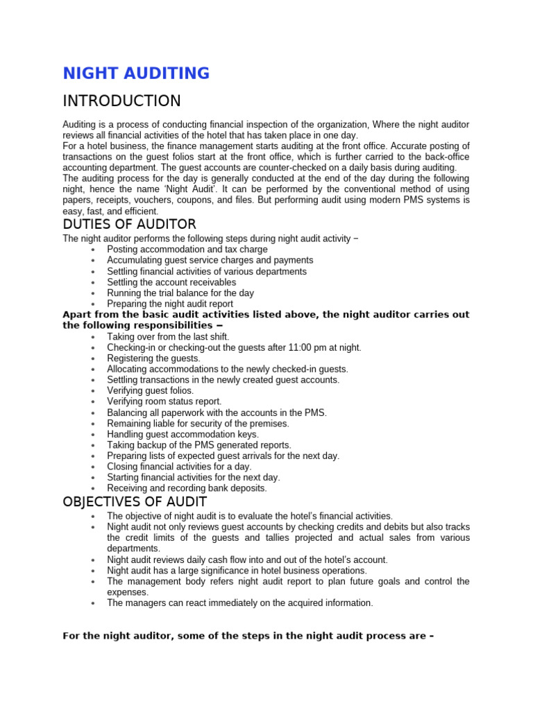 Night Audit New Notes | PDF | Audit | Credit Card