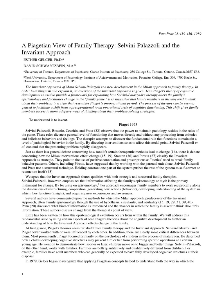 A Piagetian View of Family Therapy Selvi | PDF | Schema (Psychology ...