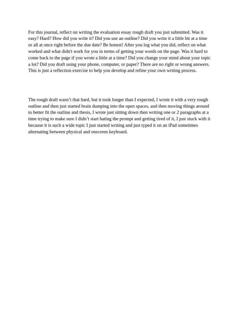 Module 4 ENGL Journal - Rough Draft Evaluation Essay Reflection | PDF