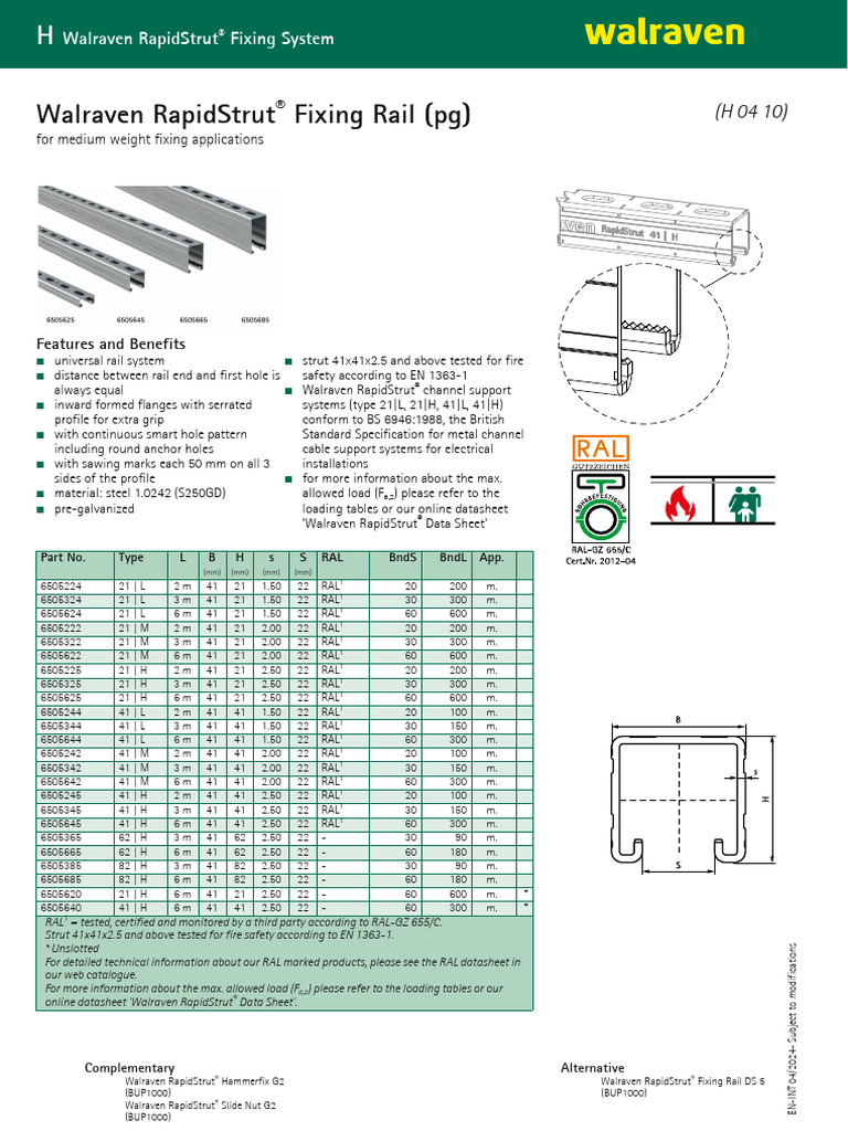 Walraven RapidStrut® Fixing Rail (PG) - H 04 10 (EN-INT) | PDF ...