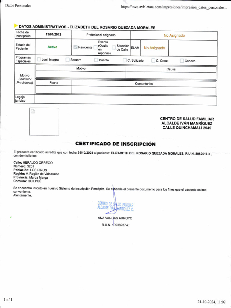 Certificado de Inscripcion | PDF