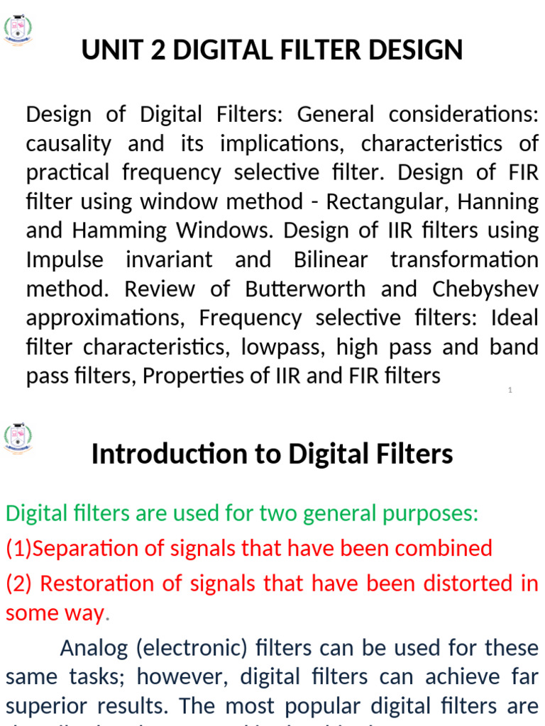 Unit - 2 | PDF | Filter (Signal Processing) | Digital Signal Processing